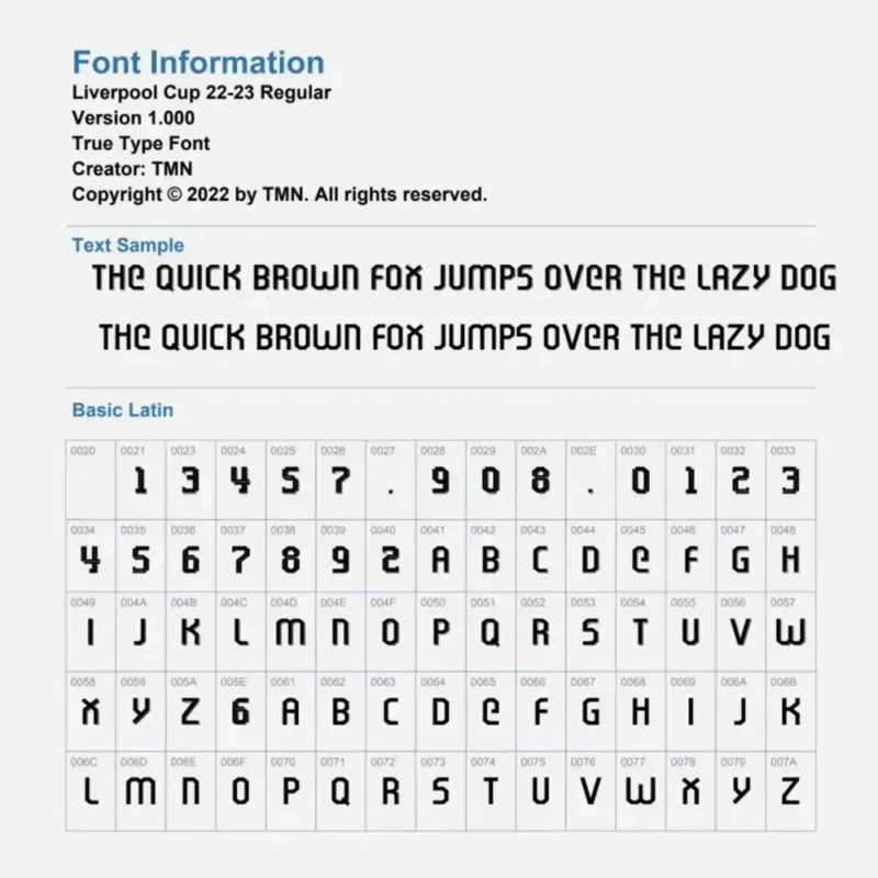 Liverpool Cup 2022-2023 Kit Font – Player Font